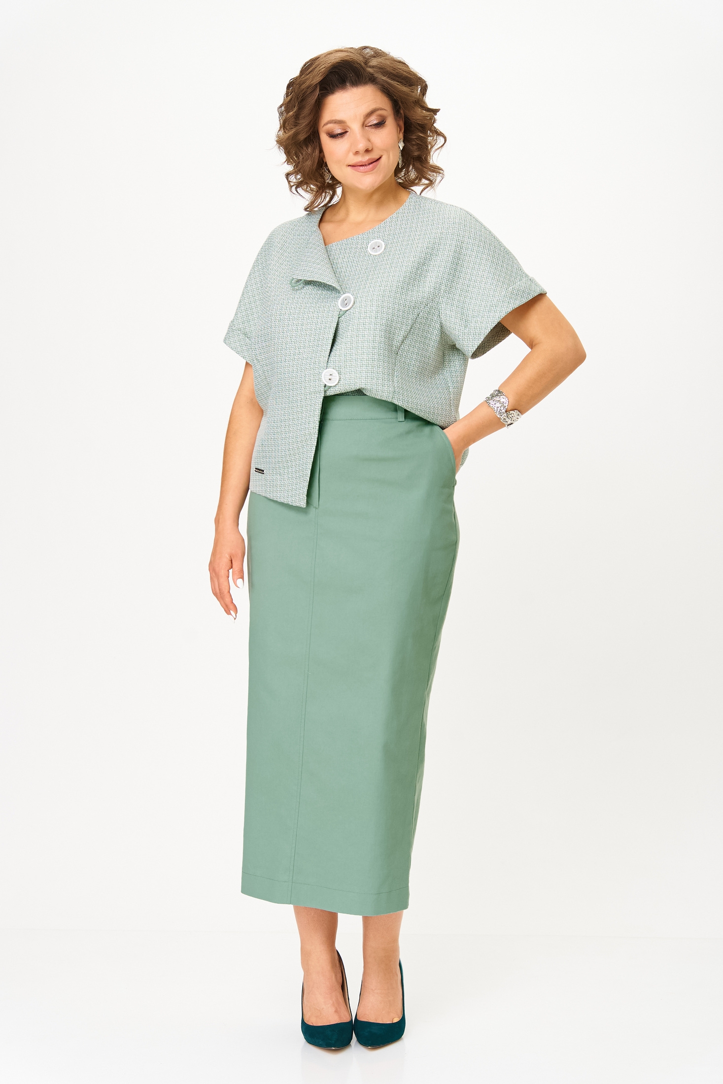 Костюм с юбкой 1422 зеленый Michel Chic купить в интернет магазине | в наличии